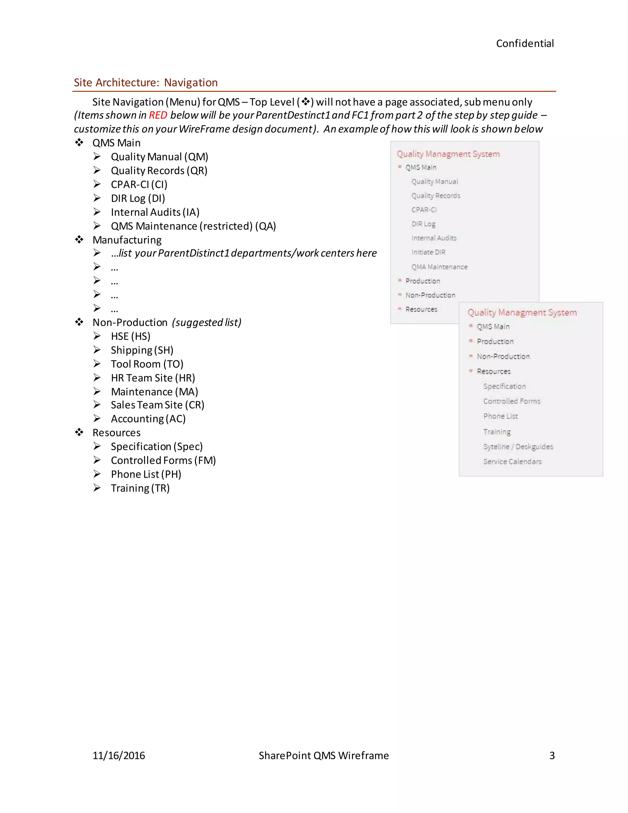 QMS SharePoint Wireframe - download and edit for you use | DOCX