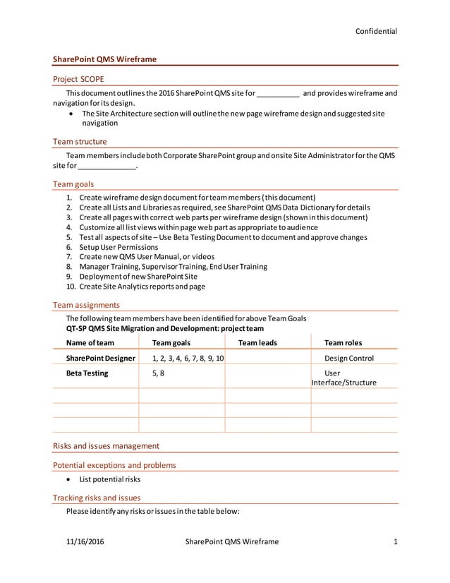 QMS SharePoint Wireframe - download and edit for you use | DOCX | Web ...