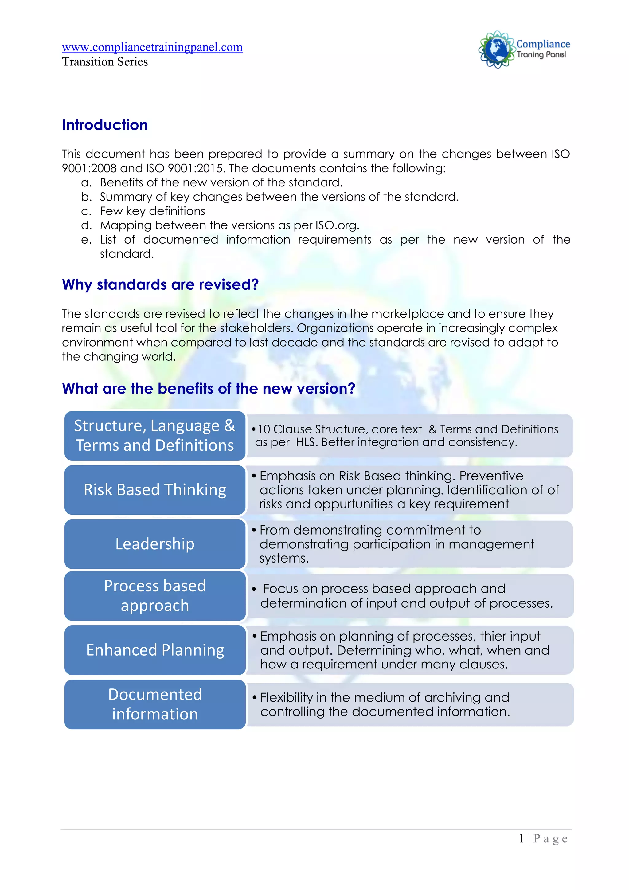 Summary of changes ISO 9001:2015 | PDF