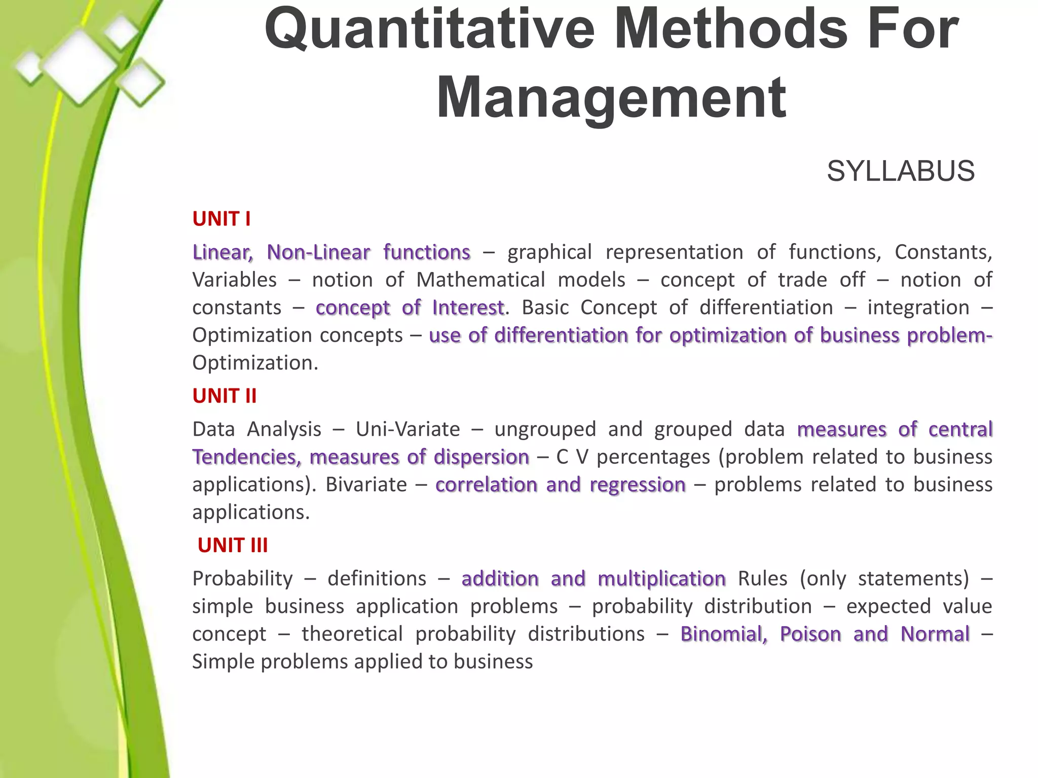 Quantitative Methods for Management_MBA_Bharathiar University | PPTX