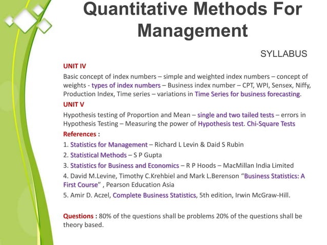 Quantitative Methods for Management_MBA_Bharathiar University | PPTX