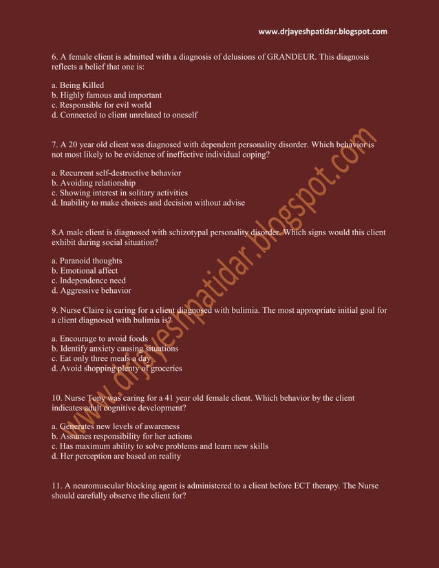 Mental health nursing practice test 4 | PDF