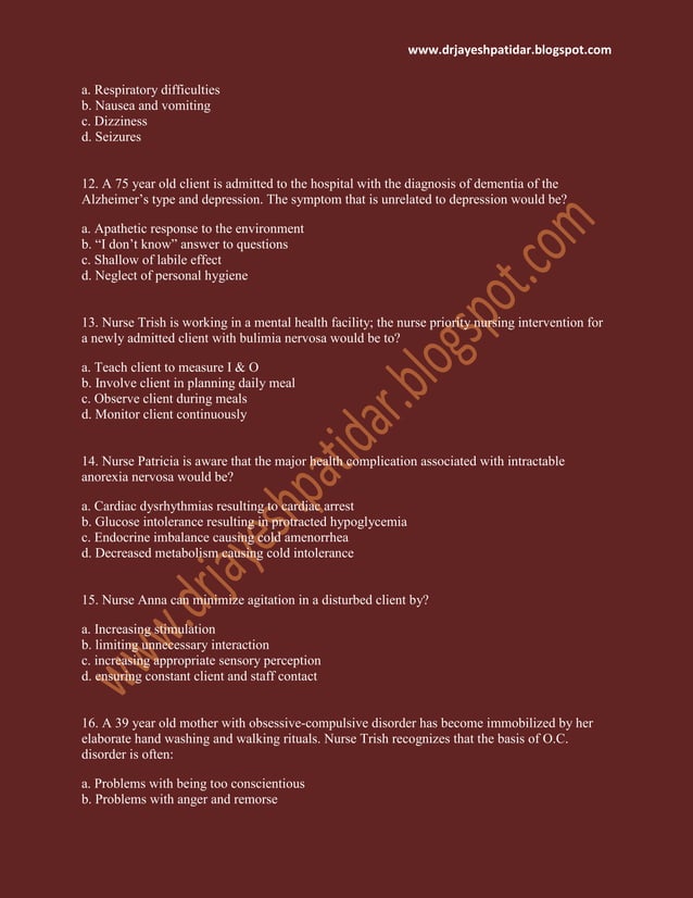 Mental health nursing practice test 4 | PDF