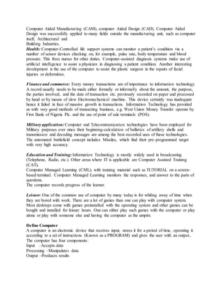 introduction to computer | DOCX | Computing | Technology & Computing