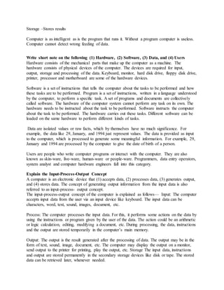 introduction to computer | DOCX | Computing | Technology & Computing