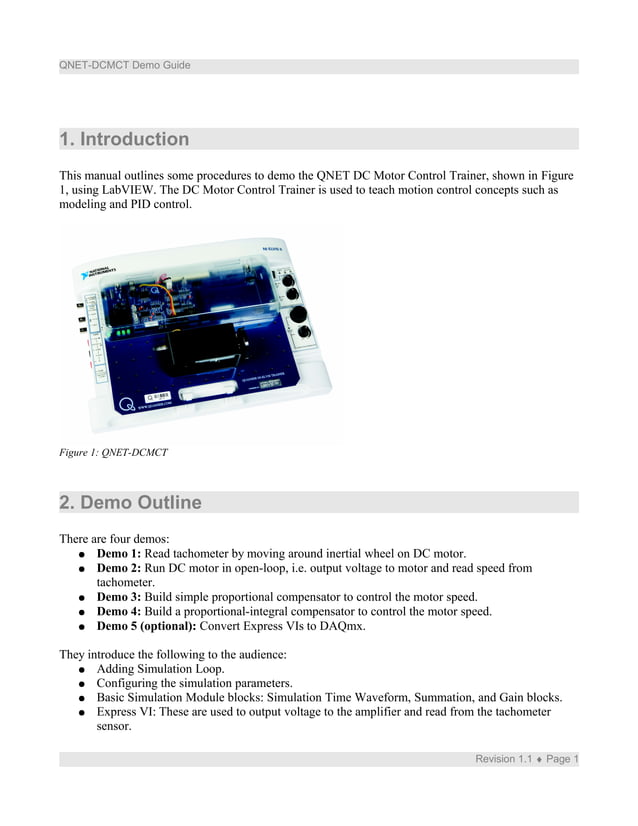 Qnet dc motor control demo guide | PDF