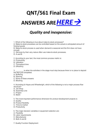 Qnt 561 qnt561 final exam correct 100% | PDF