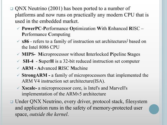 QNX OS | PPTX | Operating Systems | Computer Software and Applications