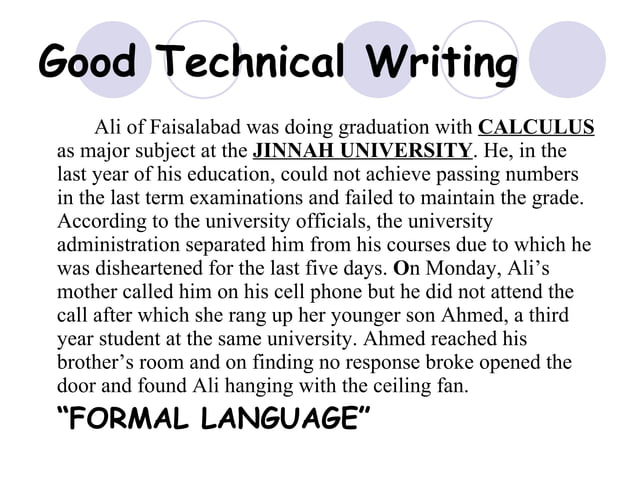 Qualities of good technical writing with examples