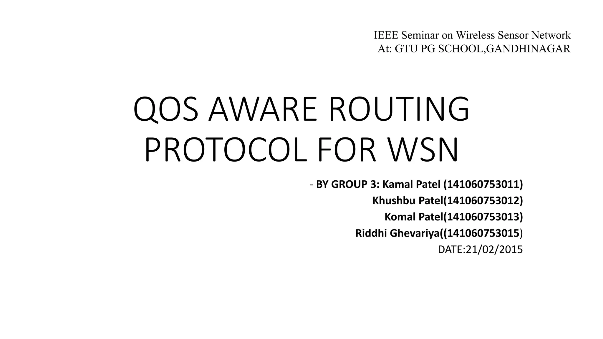Qos Aware Routing Protocol For Wsn Pptx Computer Networking Computing