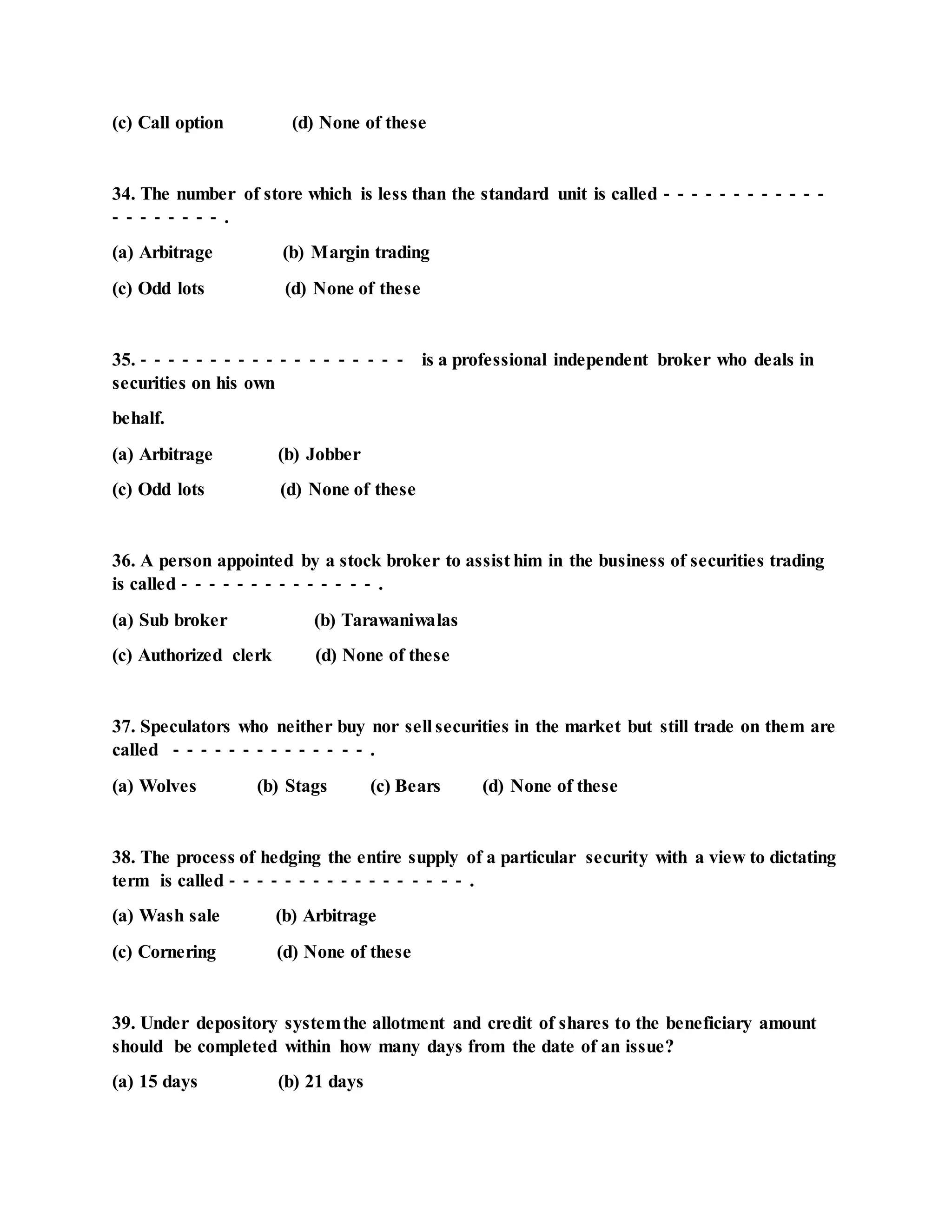 financial markets and services question paper one mark hariharan23900 ...