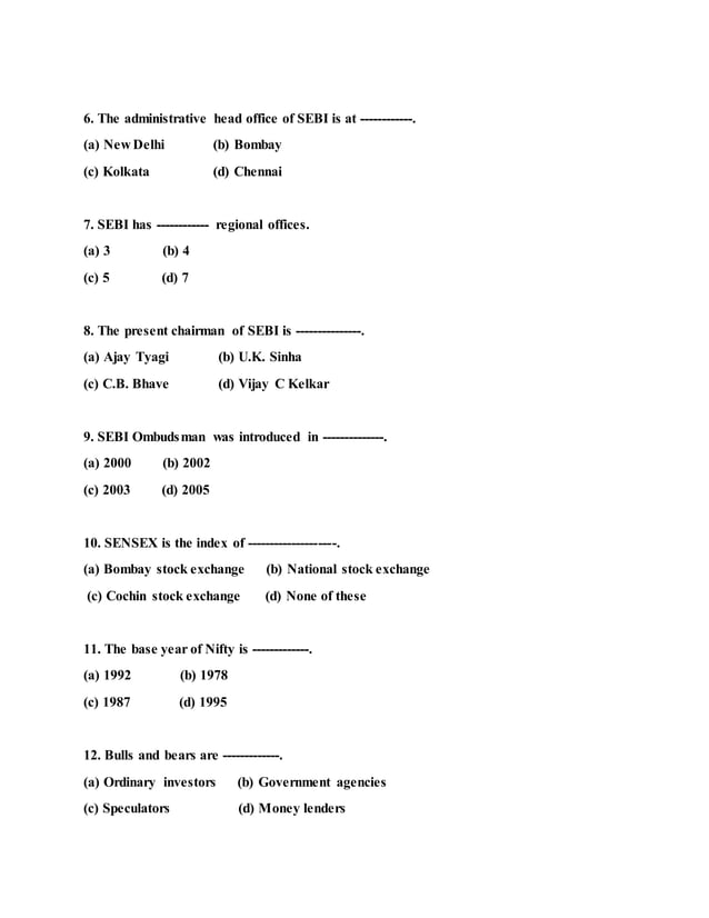 financial markets and services question paper one mark hariharan23900 ...