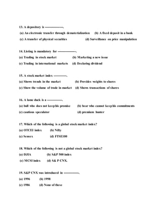 financial markets and services question paper one mark hariharan23900 ...