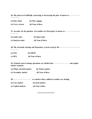 financial markets and services question paper one mark hariharan23900 ...