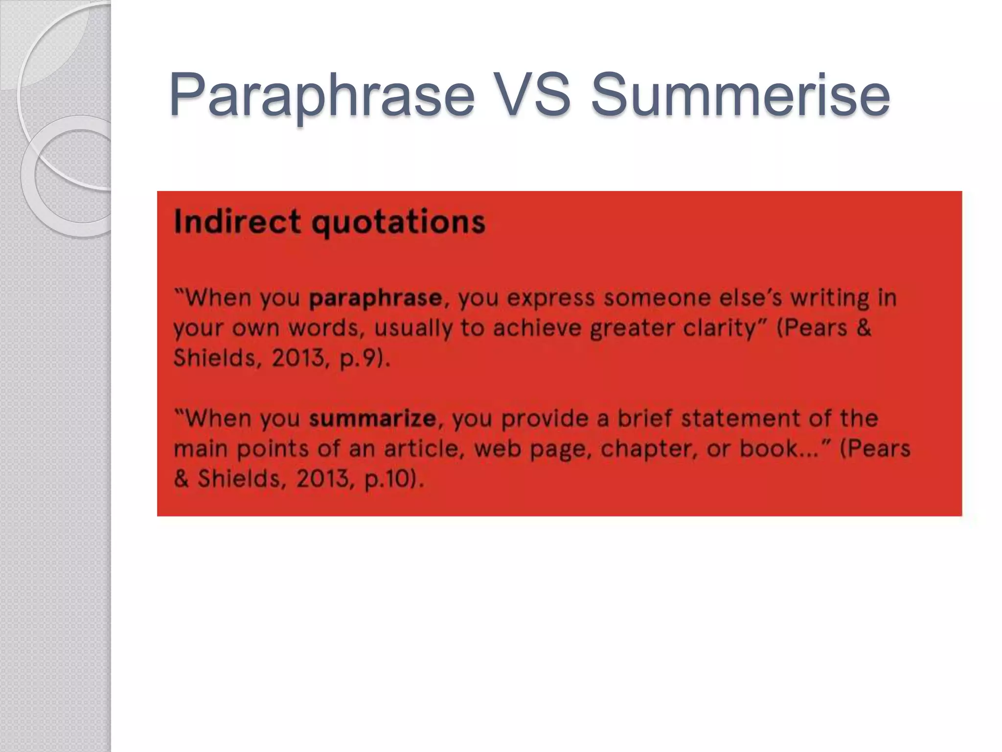 Quoting, Paraphrasing and Summarizing | PPTX