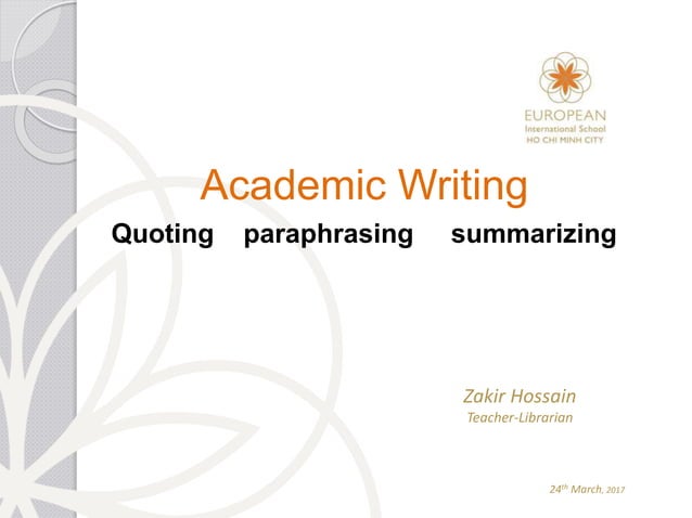 Quoting, Paraphrasing and Summarizing | PPTX