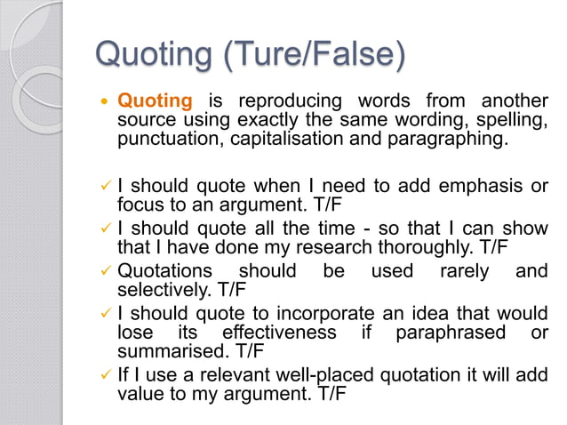Quoting, Paraphrasing and Summarizing | PPTX