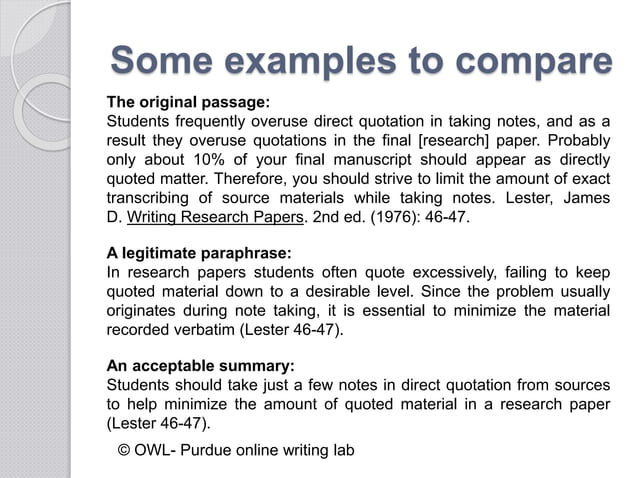 Quoting, Paraphrasing and Summarizing | PPTX