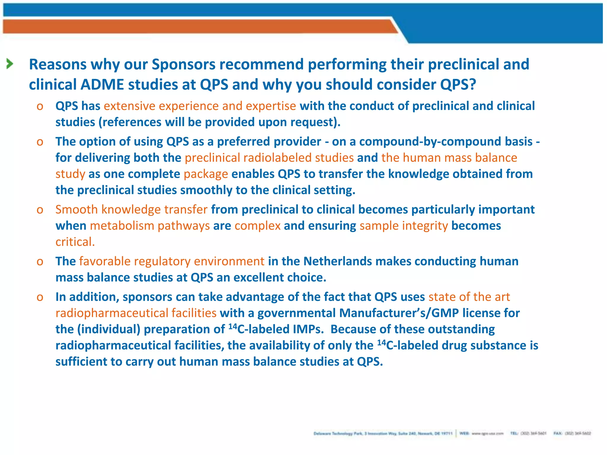 Qps Preclinical And Clinical Radiolabel Adme Studies | PPTX