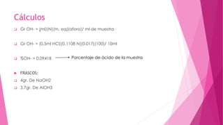 Determinación de bases por acidimetria | PPTX