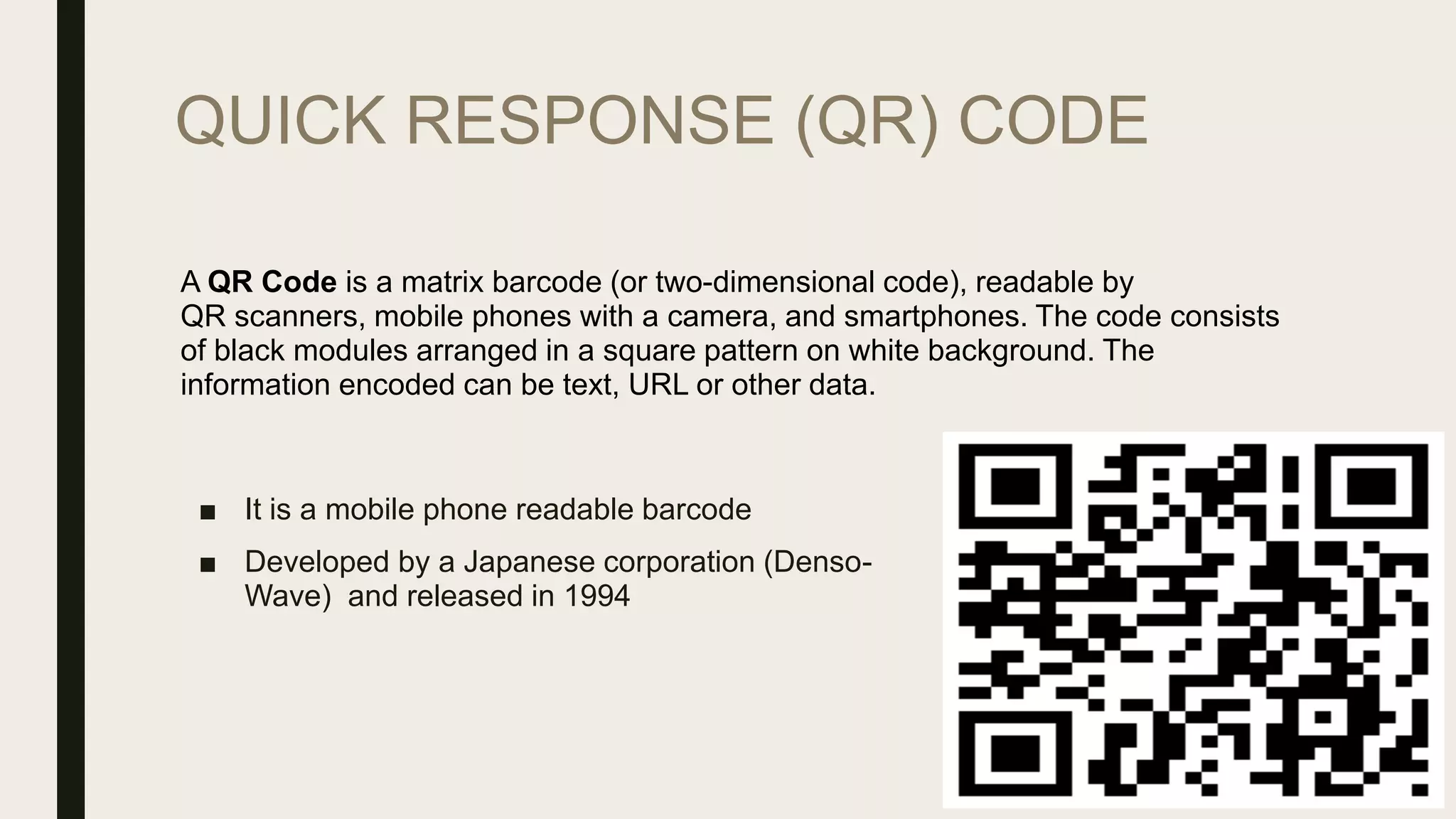 QR Code - Mobile readable Barcode | PPTX | Smartphones | Consumer Electronics