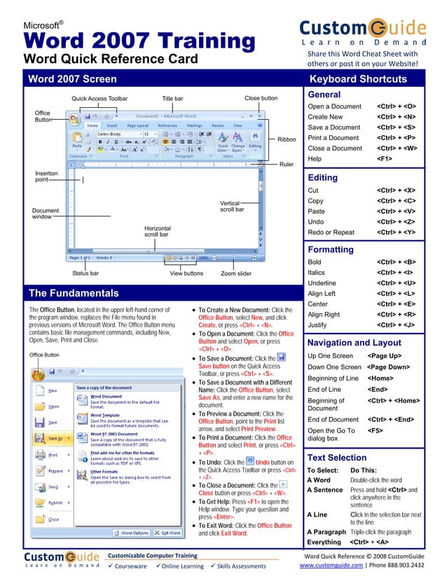 Qr word-quick-reference-2007 | PDF