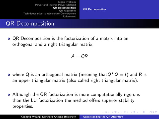 QR Algorithm Presentation | PDF | Physics | Science