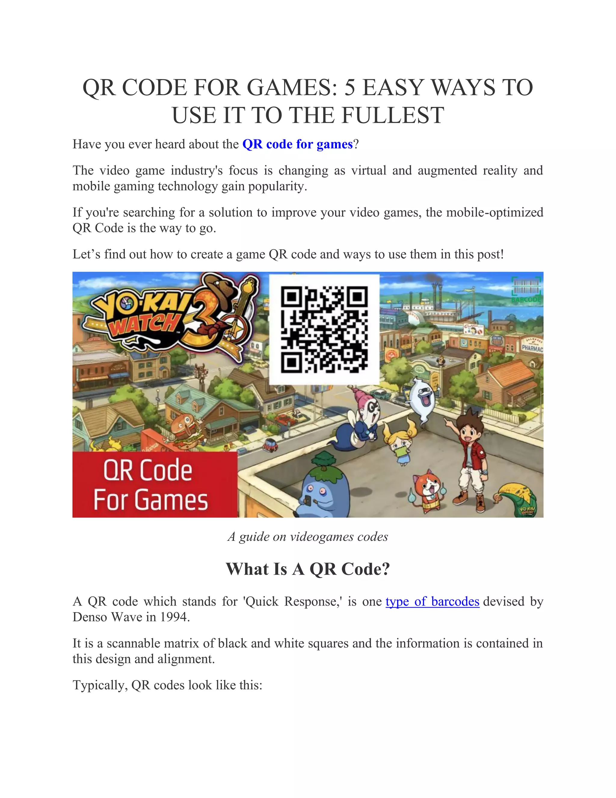 QR Code For Games: 7 Potential Benefits [Fully Explained] | PDF