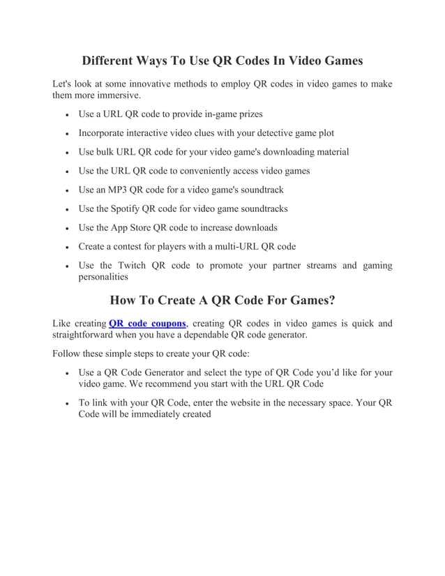 QR Code For Games: 7 Potential Benefits [Fully Explained] | PDF