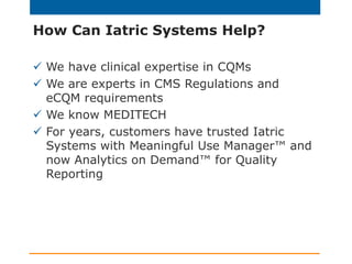 How MEDITECH Hospitals Can Meet The New eCQM Reporting Requirements ...