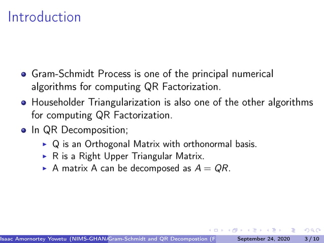 Gram Schmidt And Qr Decomposition Factorization Of Matrices Pdf