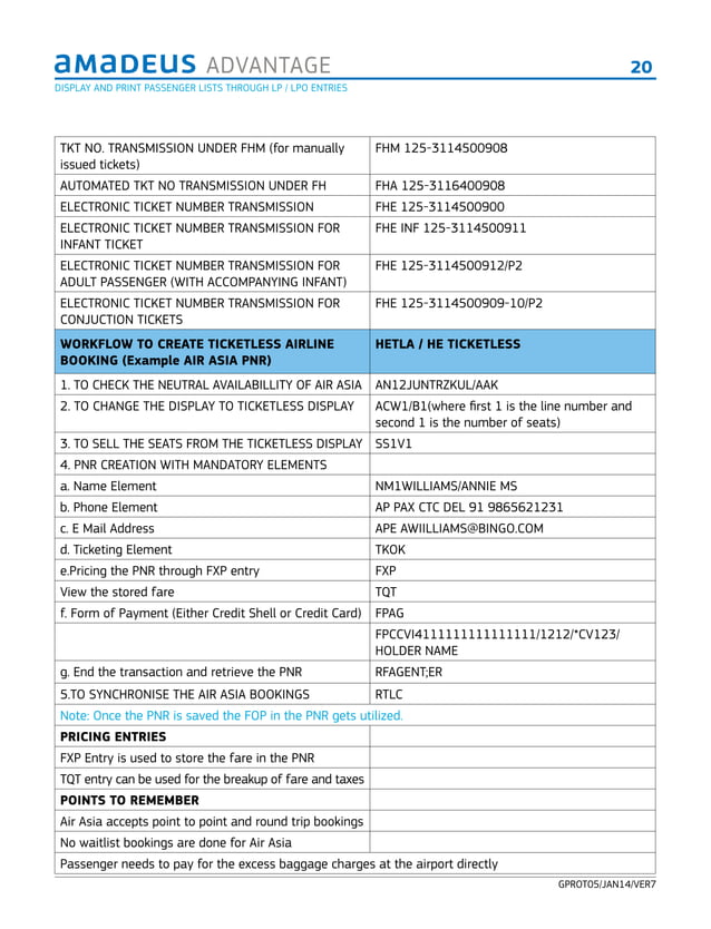 Amadeus Quick Reference Guide | PDF
