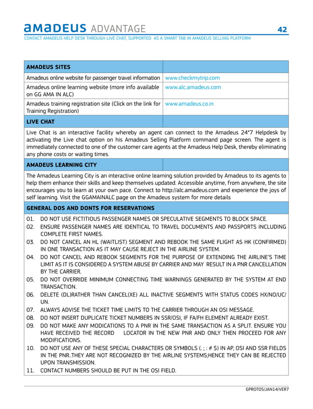 Amadeus Quick Reference Guide