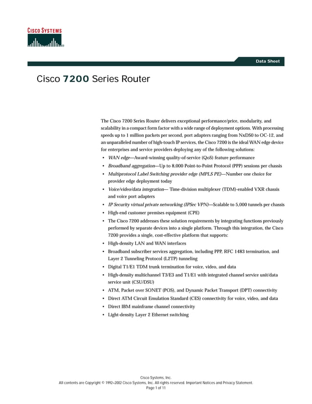 cisco 7200 | PDF