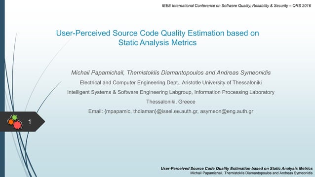 User Perceived Source Code Quality Estimation Based On Static Analysis