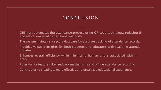 QR Smart.pptx QR COde Attendance Managemnet System | PPTX