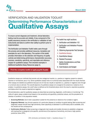 VERIFICATION AND VALIDATION TOOLKIT Determining Performance Characteristics of Qualitative ...