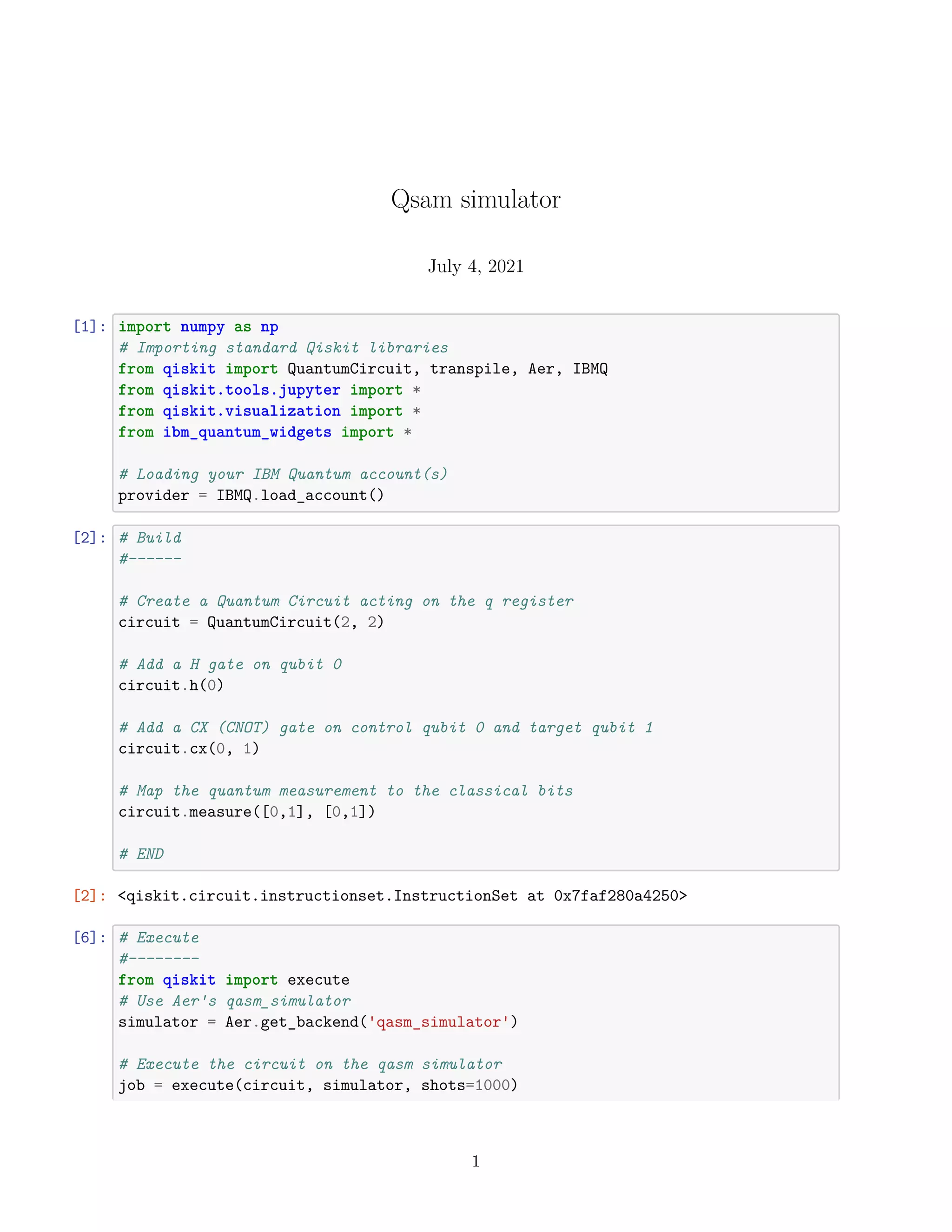 Qsam simulator in IBM Quantum Lab cloud | PDF