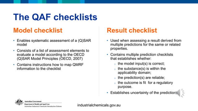 QSAR Assessment Framework Presentation Australian Industrial Chemicals ... QSAR Assessment Framework Presentation Australian Industrial Chemicals ...