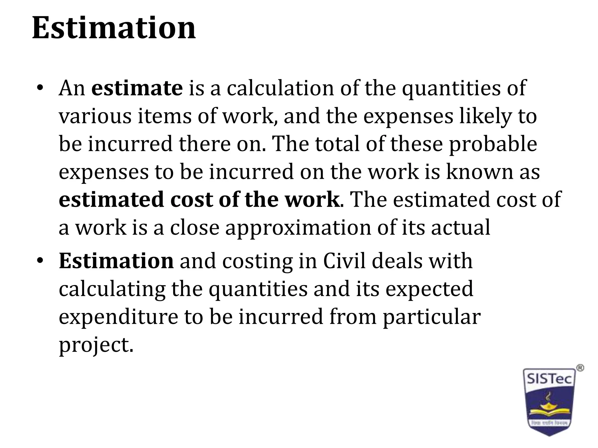 Quantity Survey and Estimation basic terms | PPTX