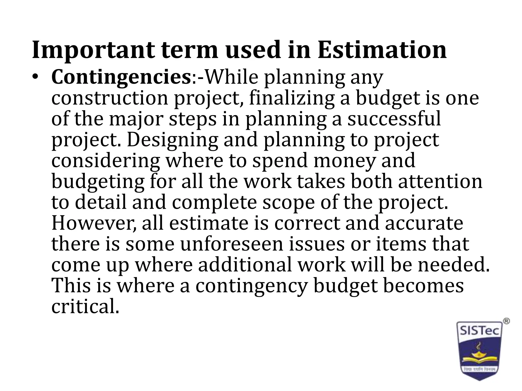 Quantity Survey and Estimation basic terms | PPTX