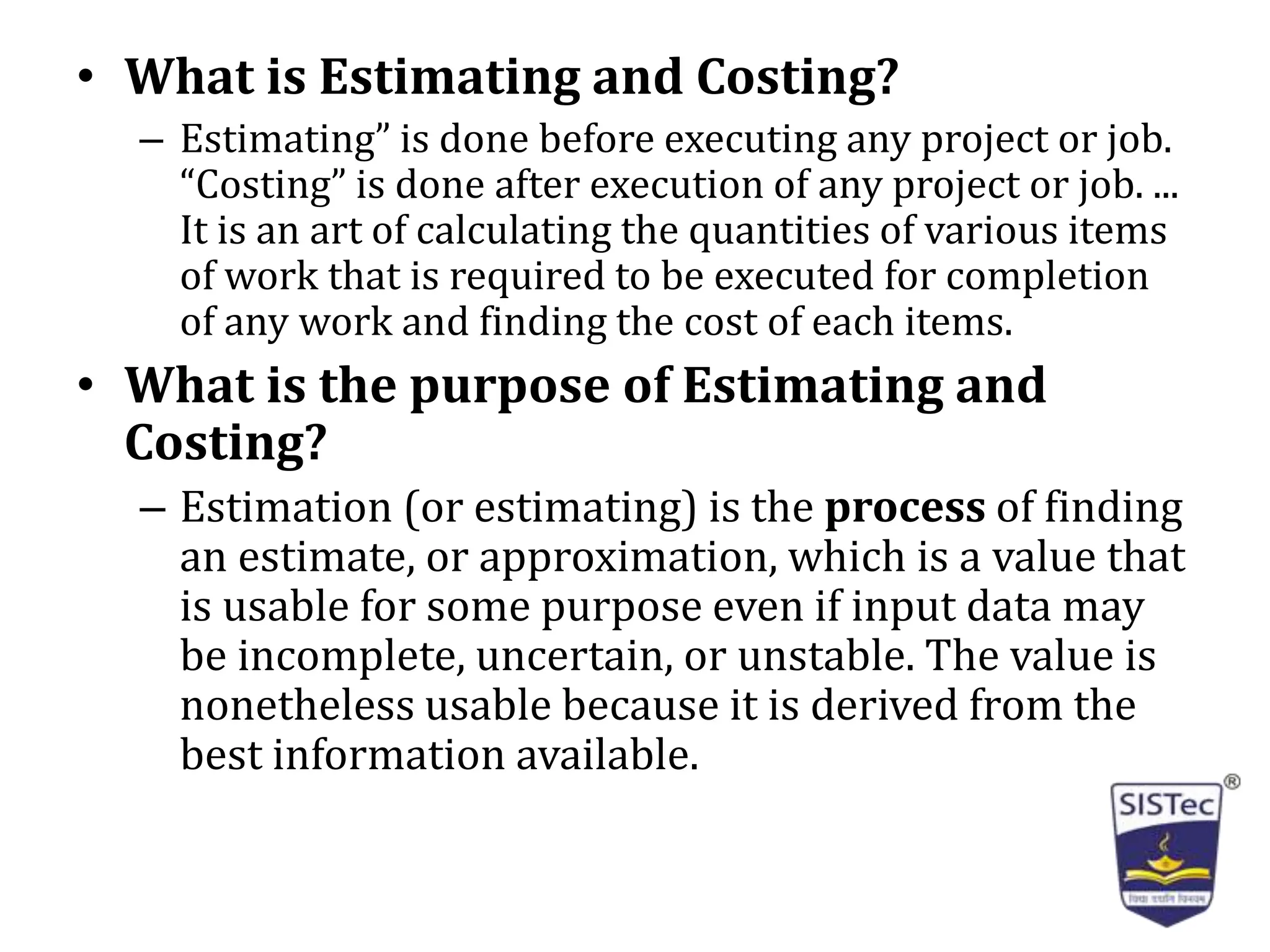 Quantity Survey and Estimation basic terms | PPTX