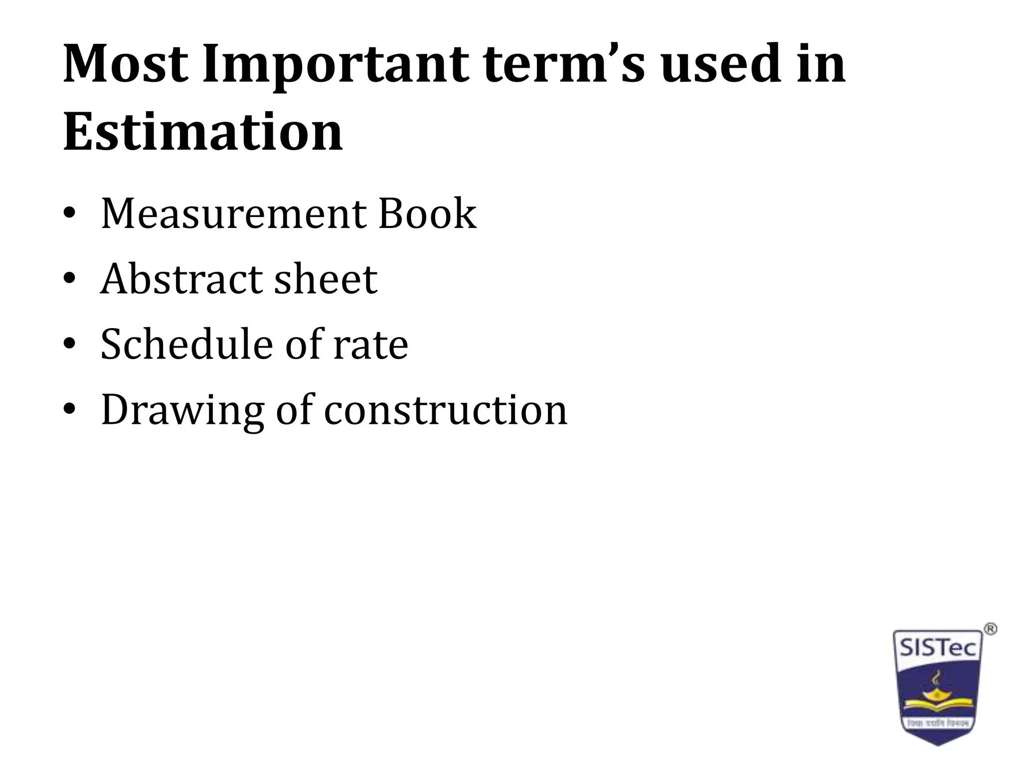 Quantity Survey and Estimation basic terms | PPTX