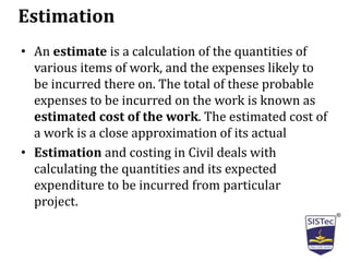 Quantity Survey and Estimation basic terms | PPTX