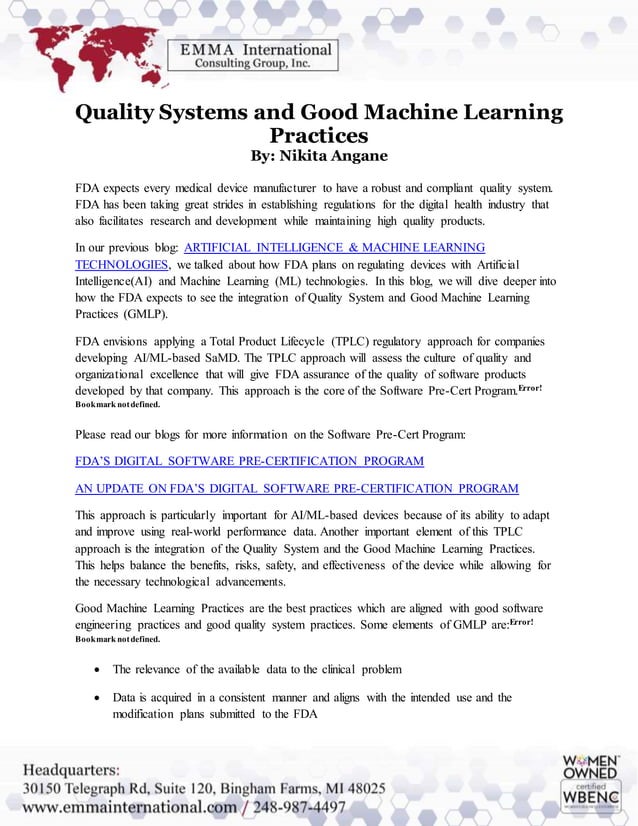Quality Systems and Good Machine Learning Practices | DOCX
