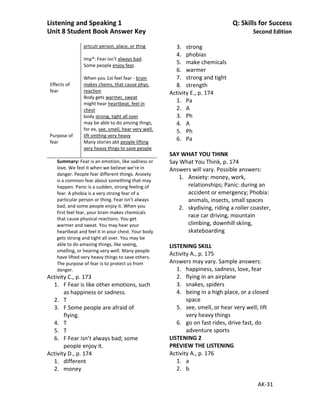 QSkills LS1_Unit 8_ANSWER KEY.pdf ( Listening and Speaking) | PDF