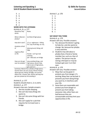 QSkills LS1_Unit 8_ANSWER KEY.pdf ( Listening and Speaking) | PDF