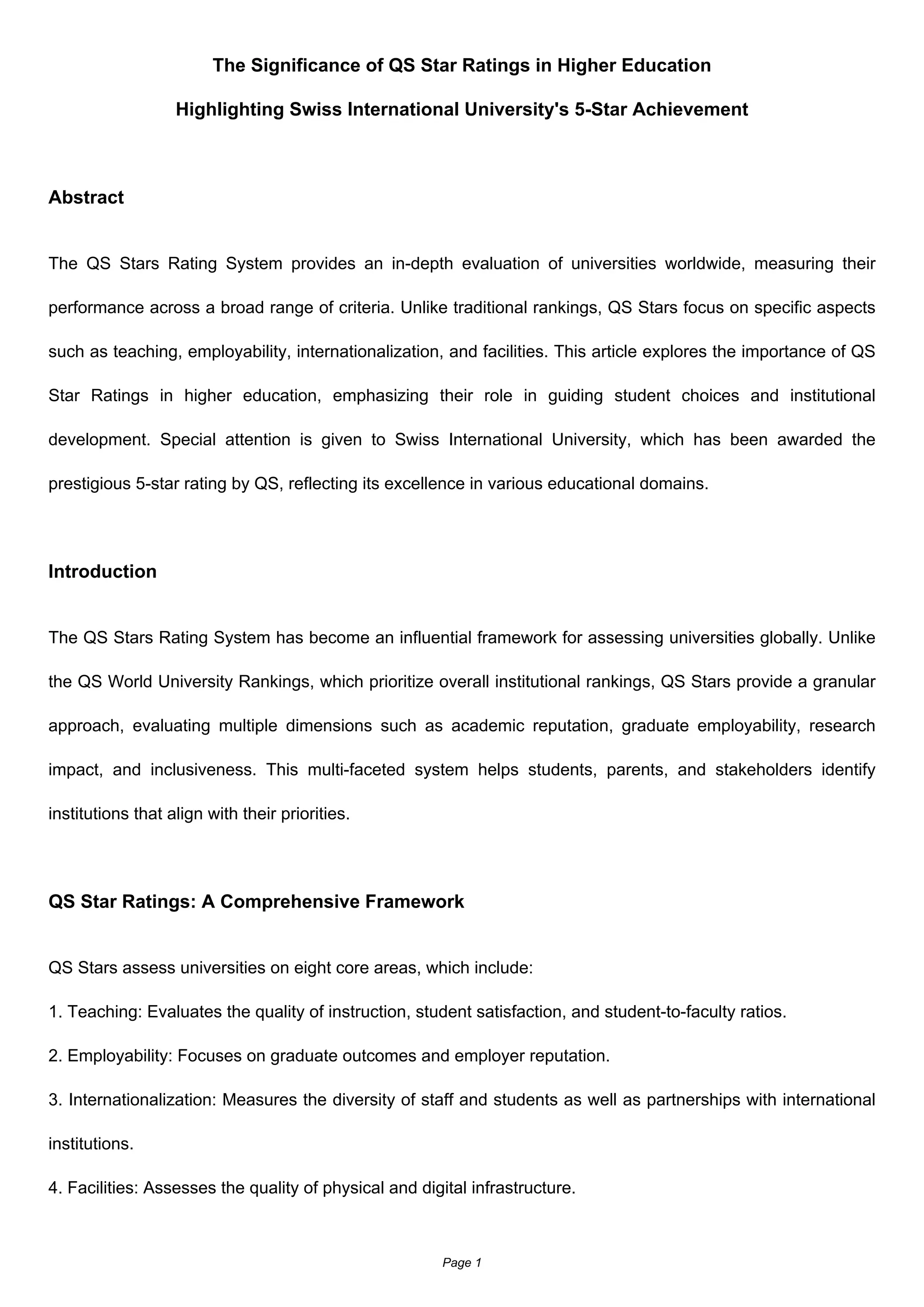 The Significance of QS Star Ratings in Higher Education | PDF