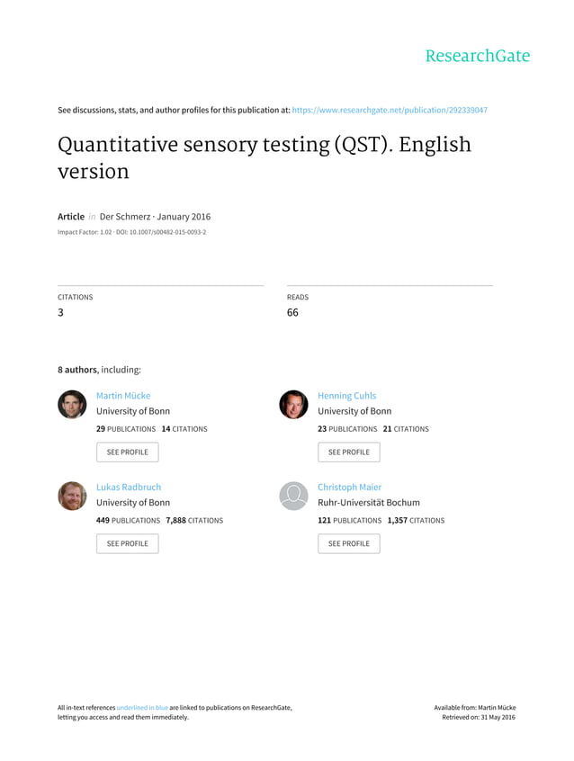 Quantitative Sensory Testing | PDF | Physical Therapy | Wellness