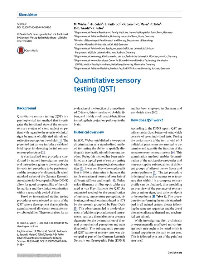 Quantitative Sensory Testing | PDF Quantitative Sensory Testing | PDF